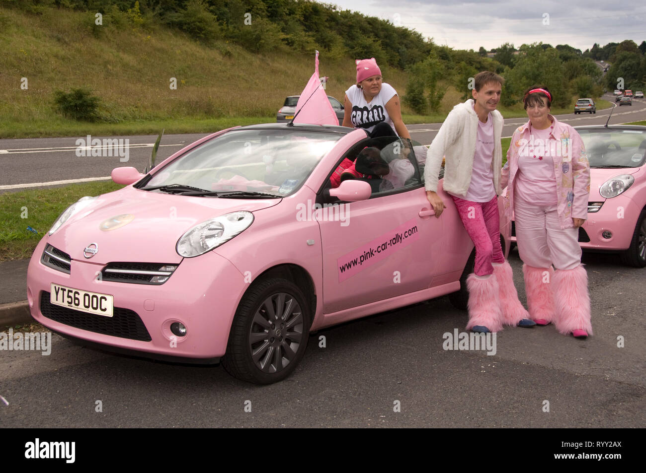 Pink Car Rally on the A38 en route for Birmingham, where mainly women ...
