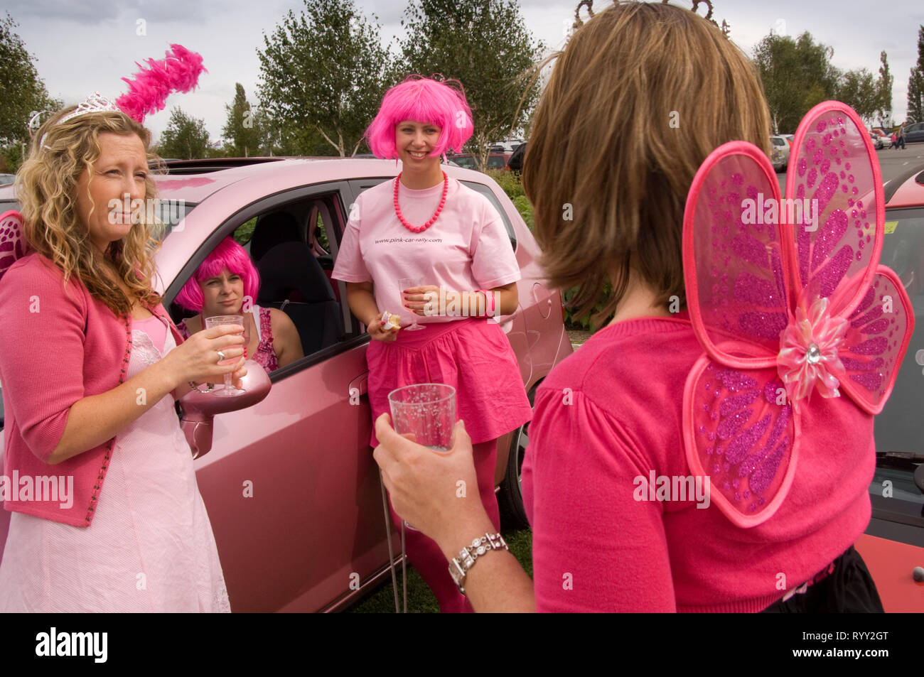 Pink Car Rally on the A38 en route for Birmingham, where mainly women ...