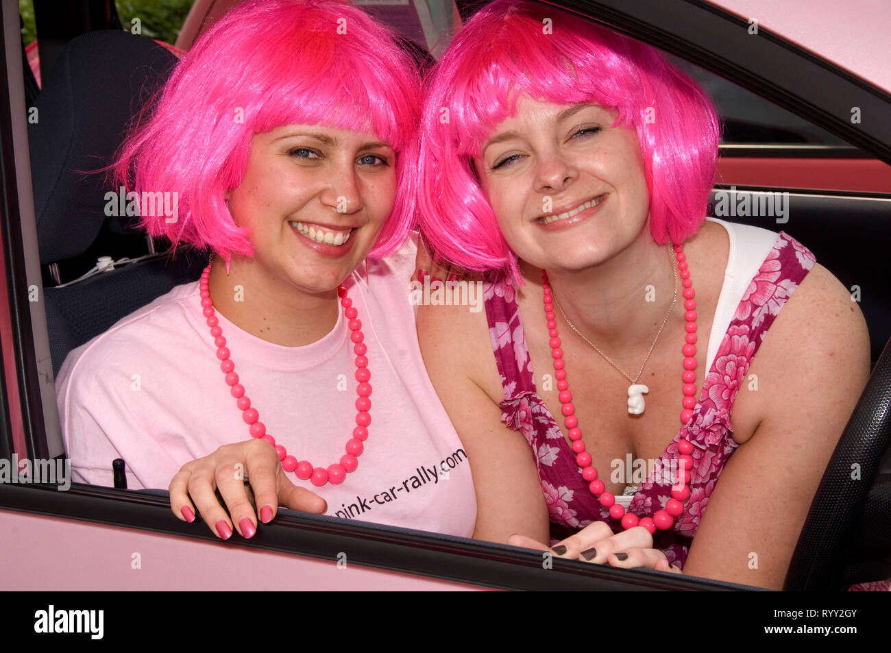 Pink Car Rally on the A38 en route for Birmingham, where mainly women ...