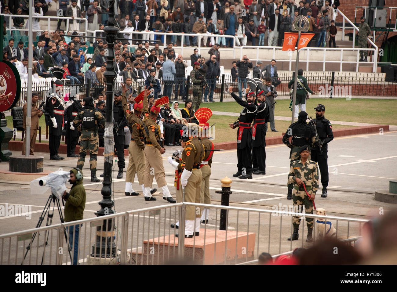 Border Security Force and Pakistan Rangers soldiers show their rivalry ...