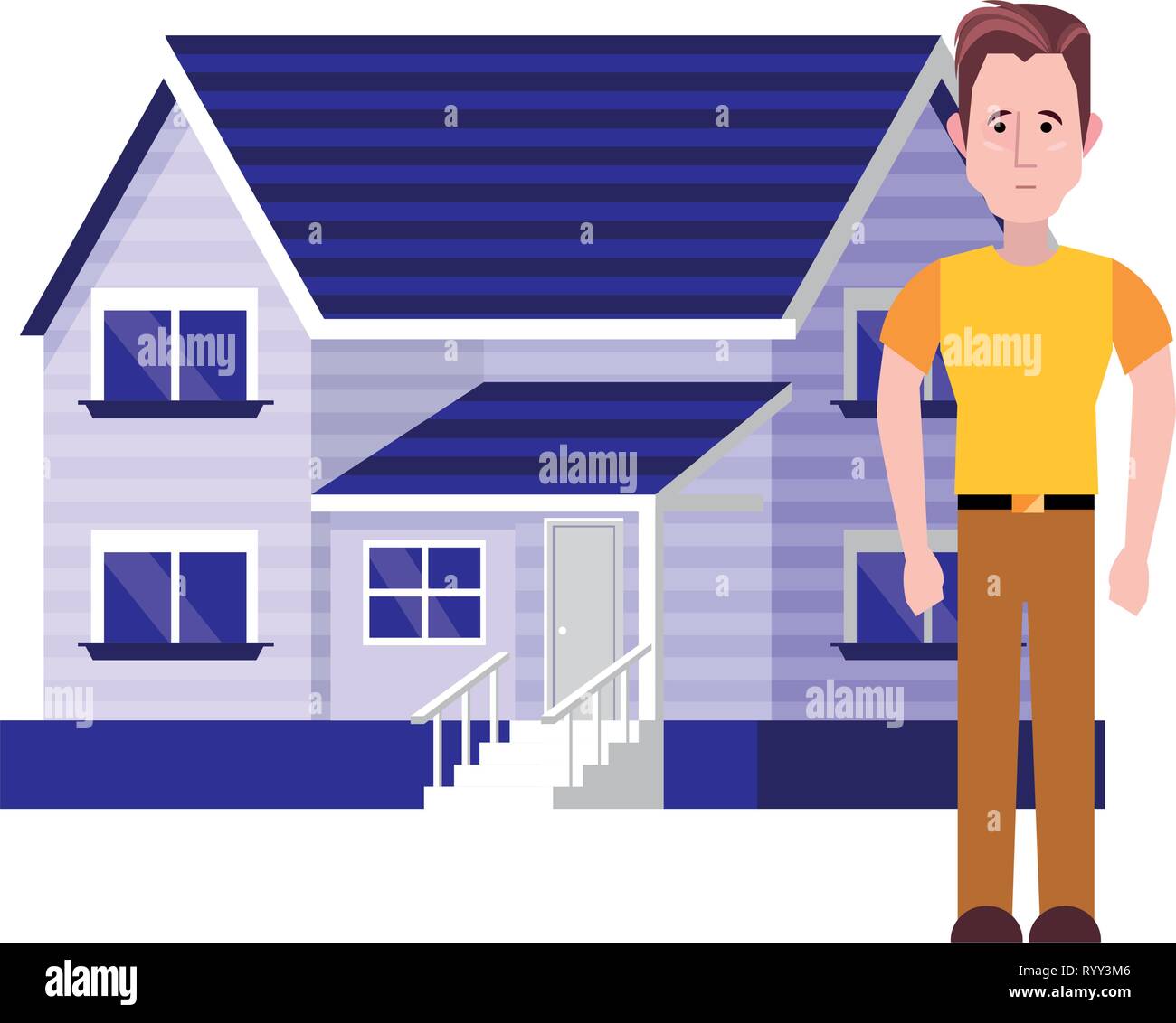man standing near house white background vector illustration Stock ...