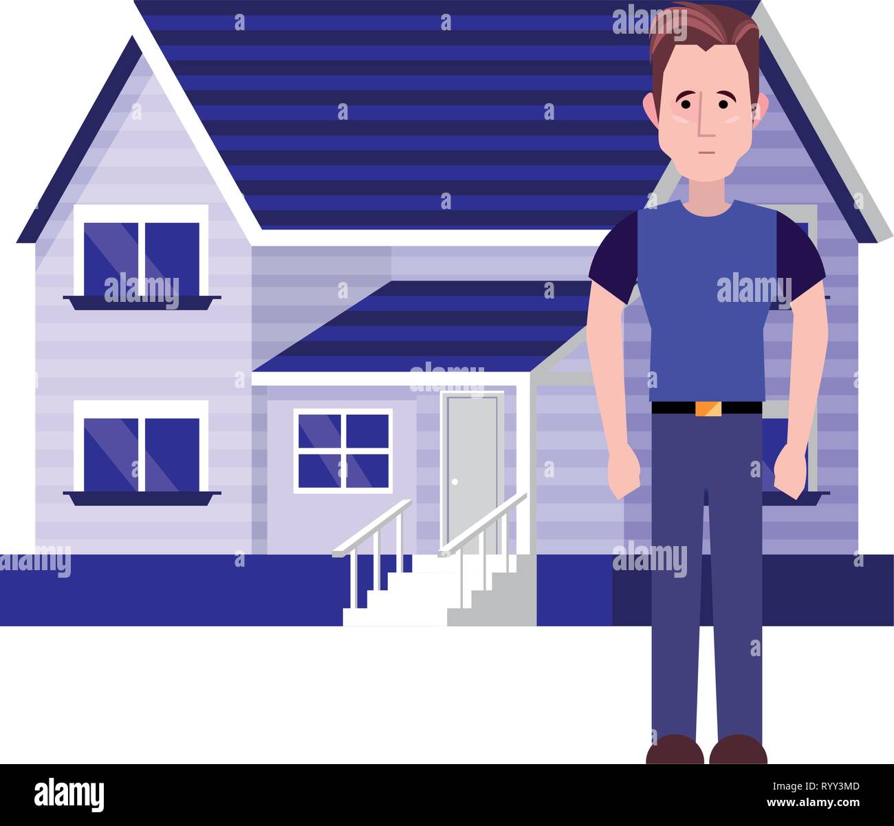 man standing near house white background vector illustration Stock ...