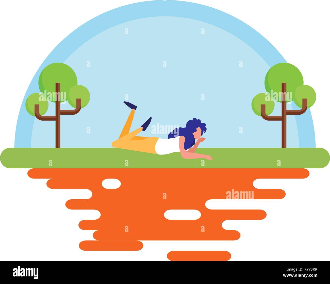 relaxed woman in the landscape vector illustration Stock Vector Image ...