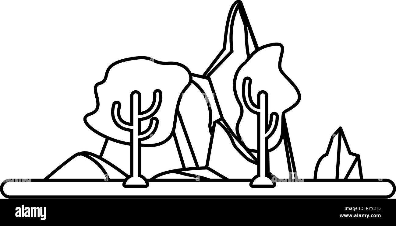 outdoors trees forest on white background vector illustration outline ...