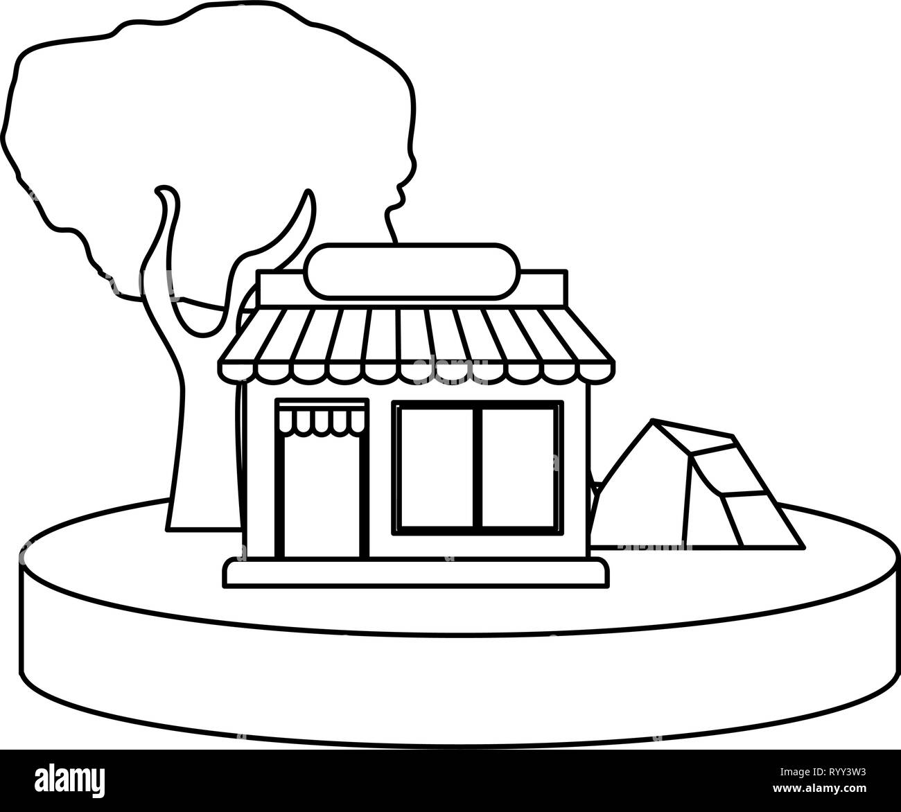 market building in the landscape vector illustration Stock Vector Image ...