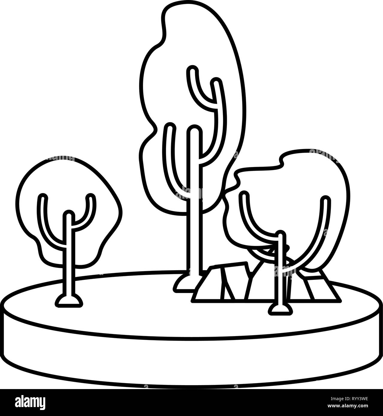 outdoors trees forest on white background vector illustration outline ...