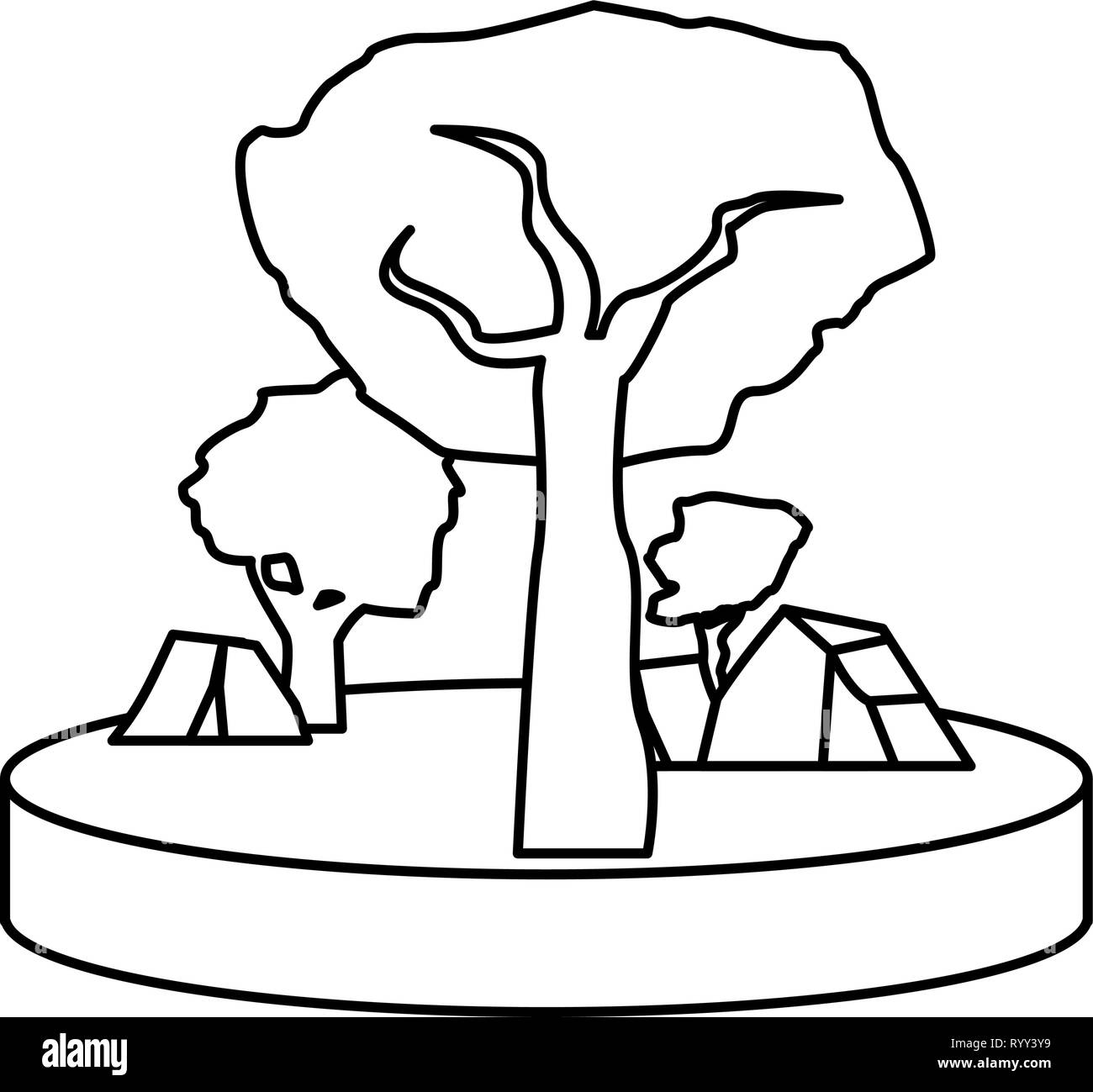 outdoors trees forest on white background vector illustration outline ...