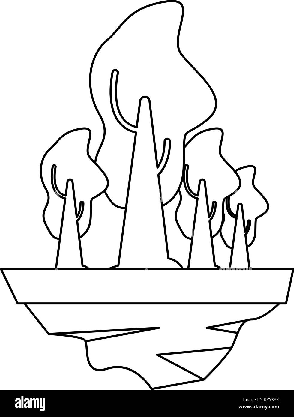 outdoors trees forest on white background vector illustration outline ...