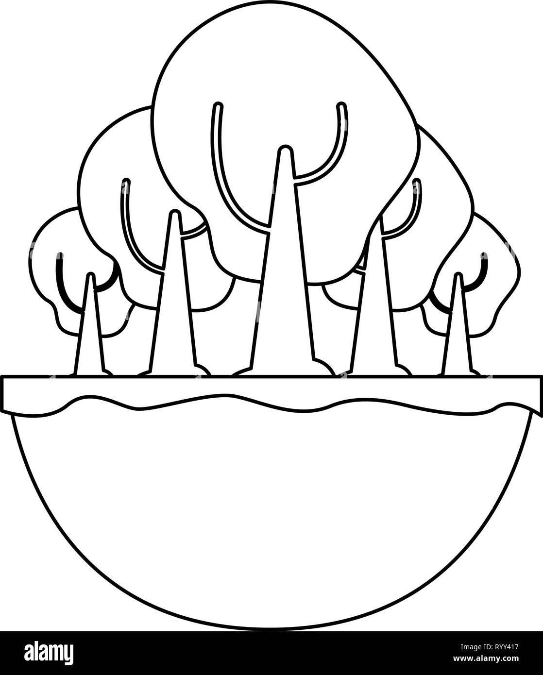 outdoors trees forest on white background vector illustration outline ...