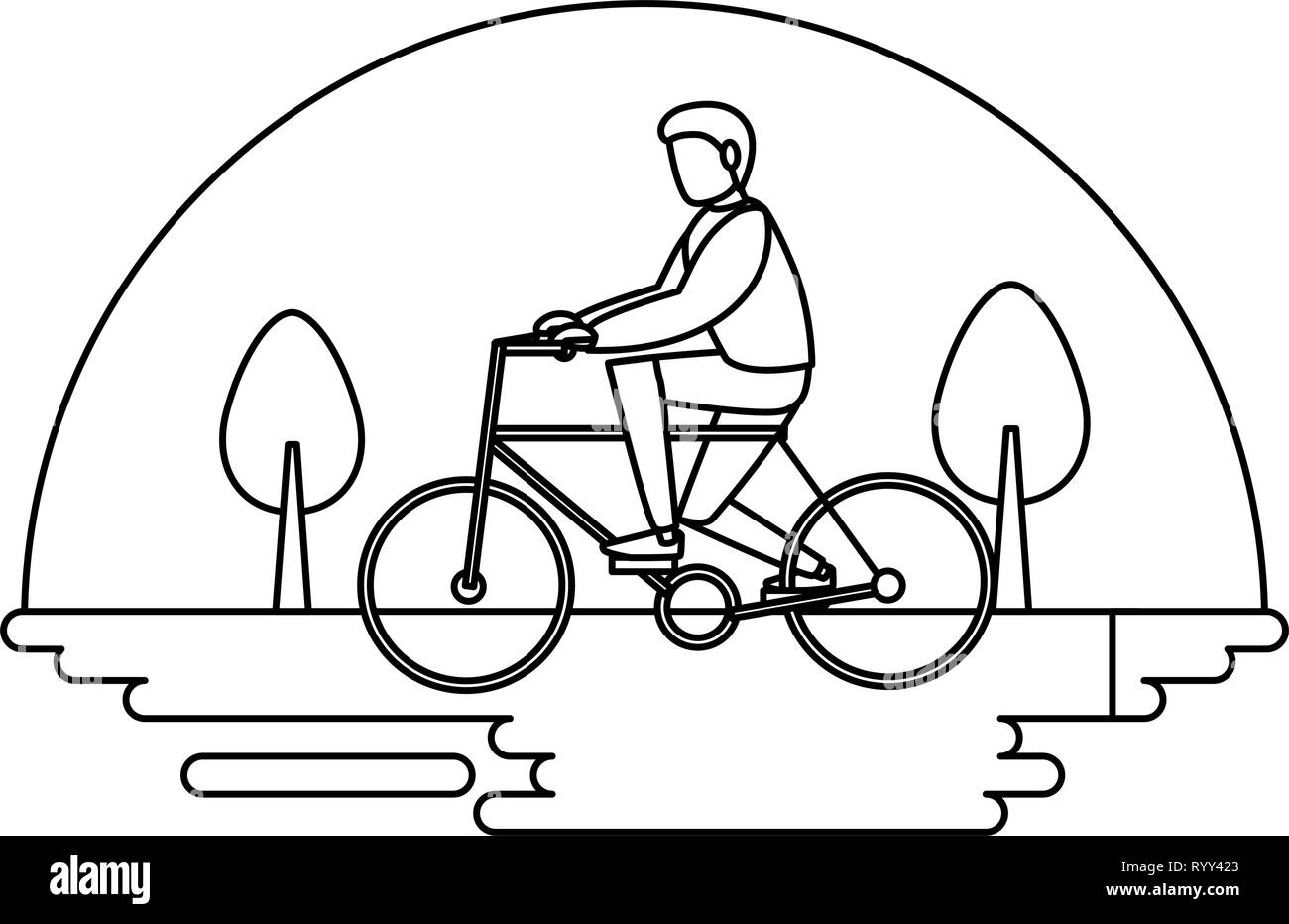 man riding bike outdoors image vector illustration outline Stock Vector ...