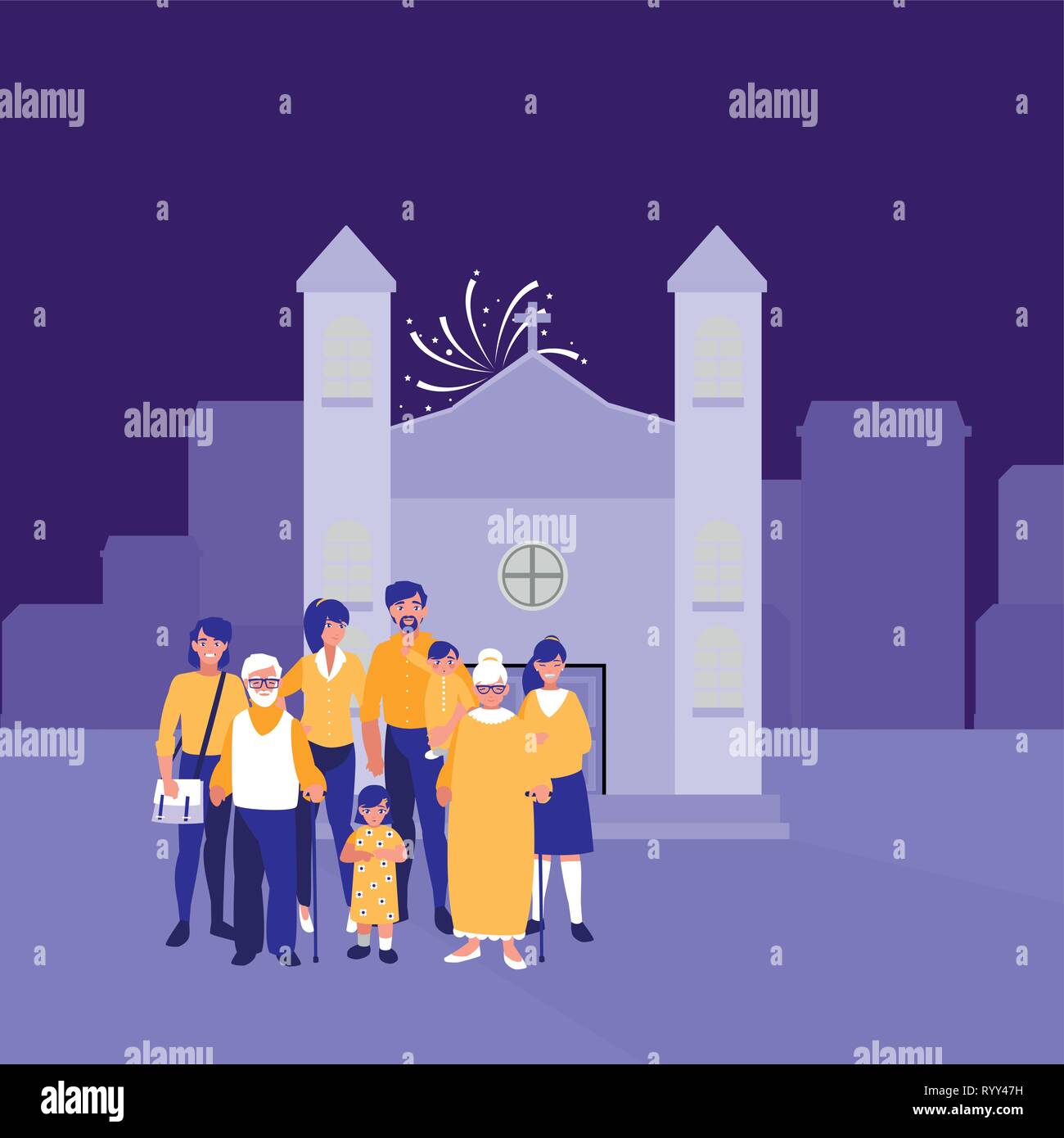 family together in the city background vector illustration Stock Vector ...