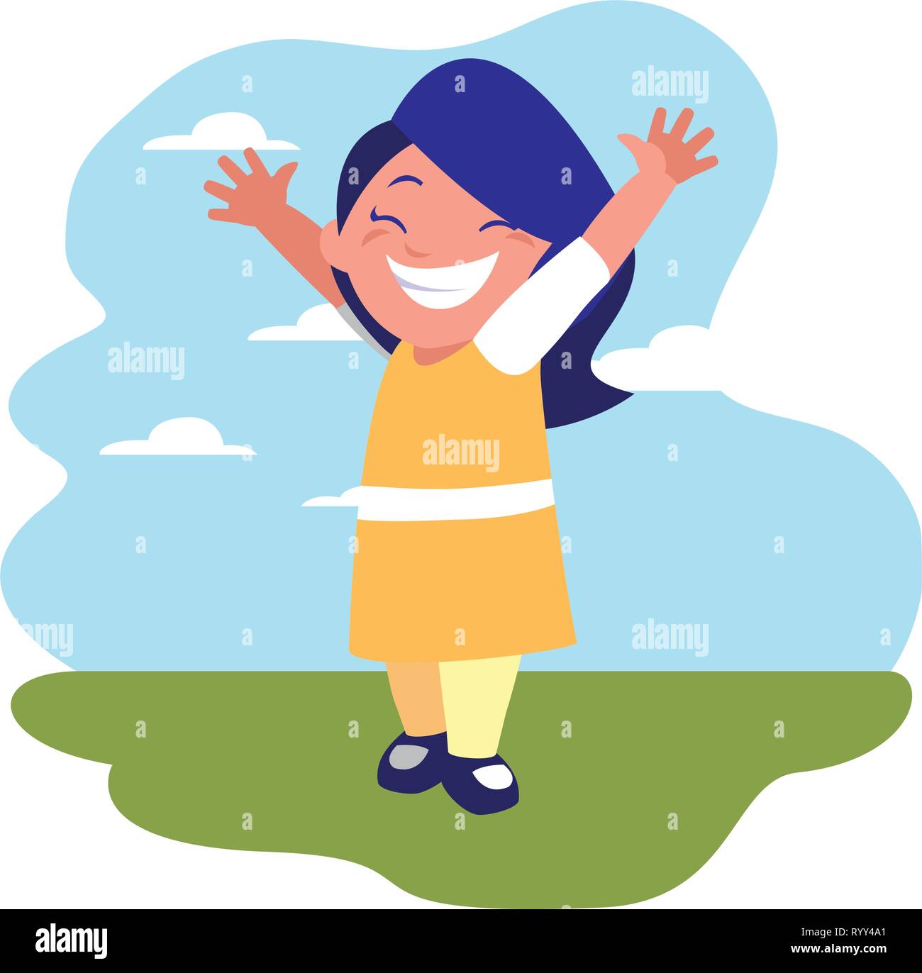 smiling girl celebrating in the outdoors vector illustration Stock ...
