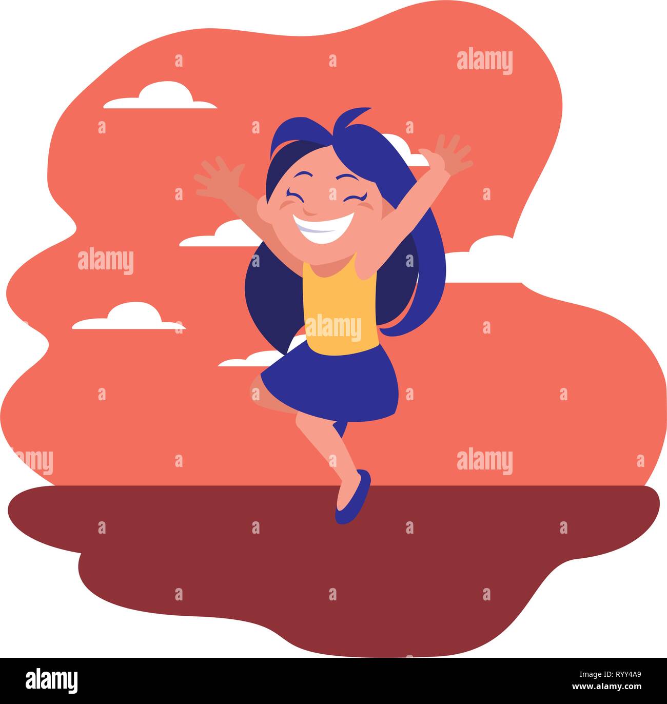 smiling girl celebrating in the outdoors vector illustration Stock ...