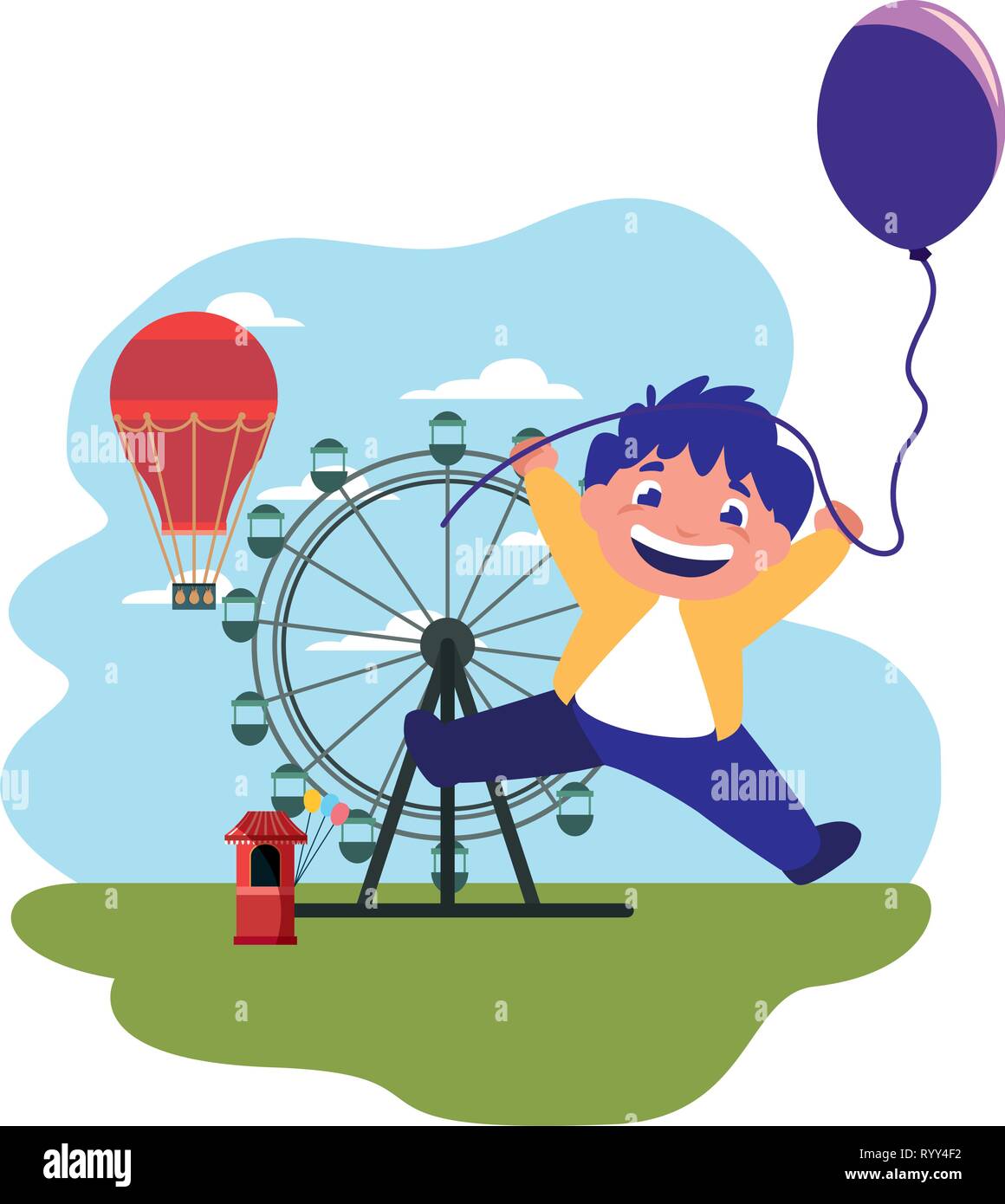 smiling boy holding balloon park amusement vector illustration Stock ...