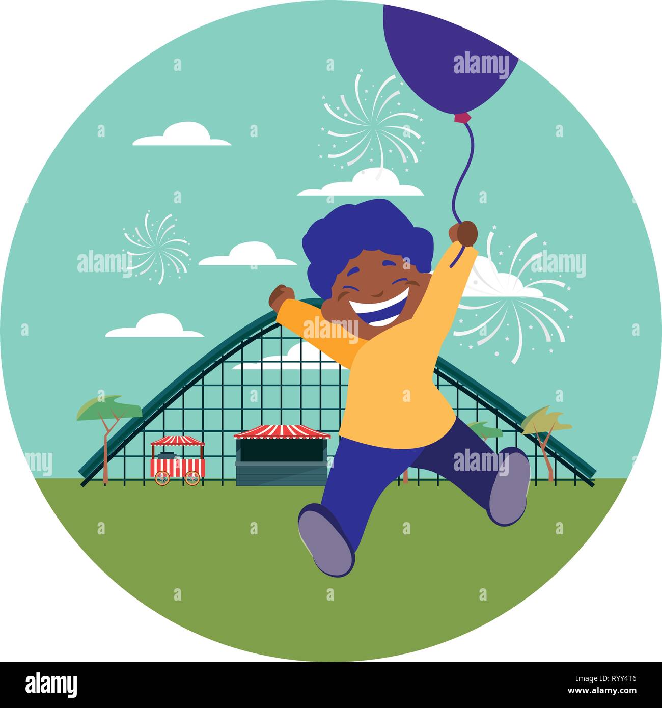 smiling boy holding balloon park amusement vector illustration Stock ...
