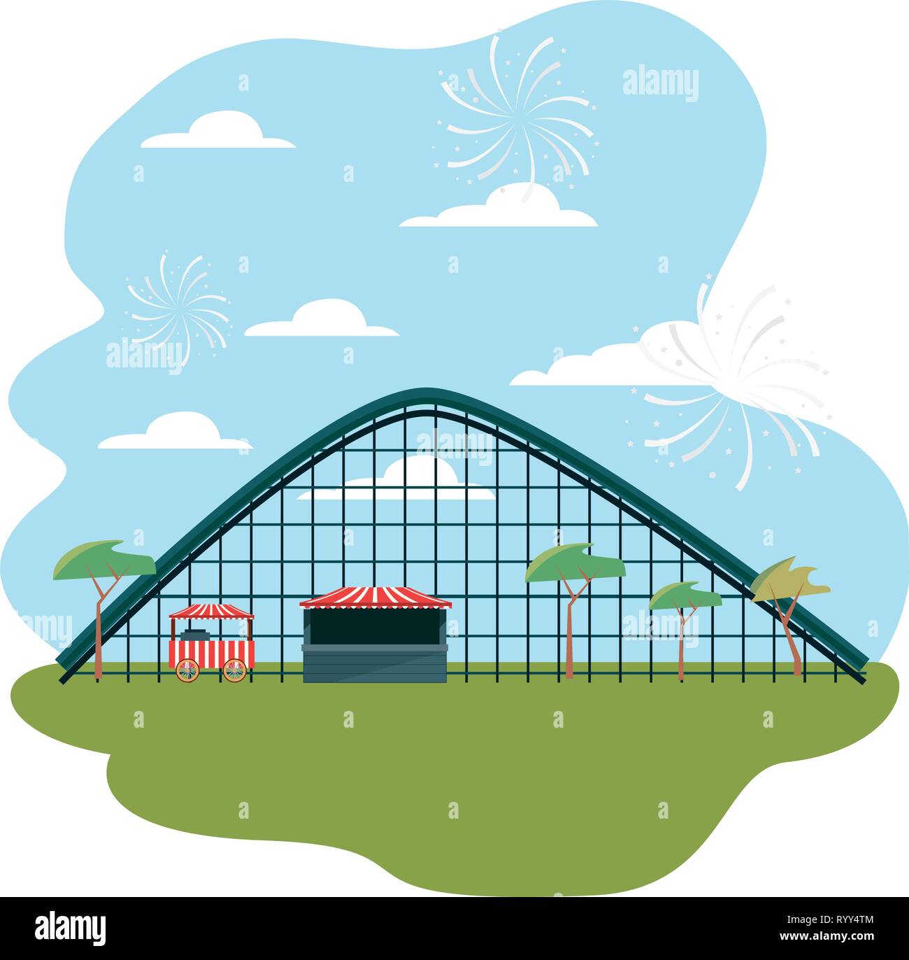 roller coaster food booth in the park amusement vector illustration ...