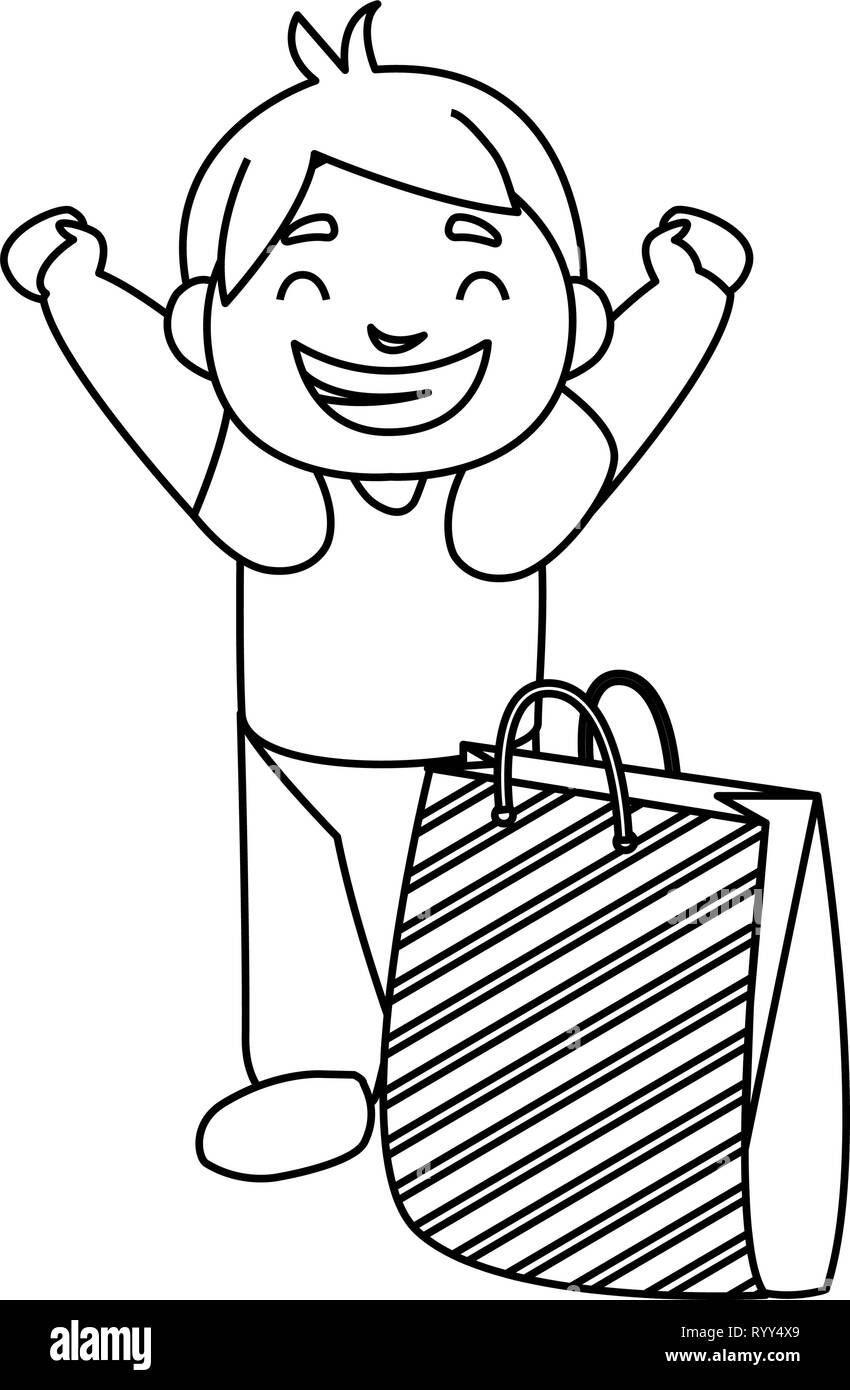 happy boy with paper bag celebration vector illustration Stock Vector ...