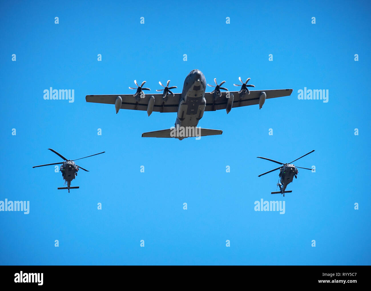 Aircraft fly in formation during a Celebration of Life ceremony ...