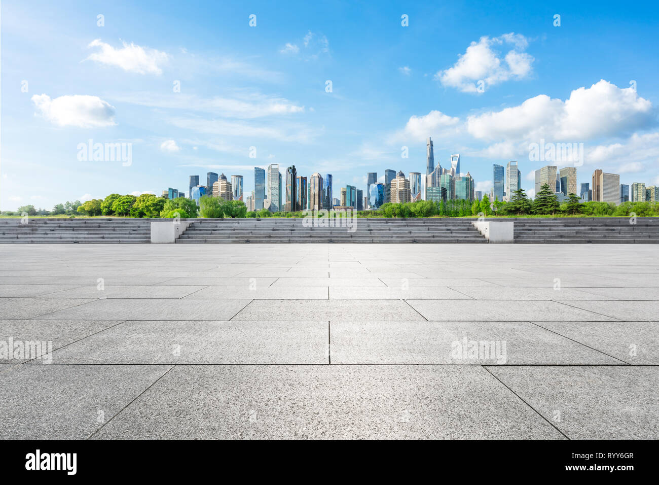 Shanghai city skyline panorama and empty square floor Stock Photo - Alamy