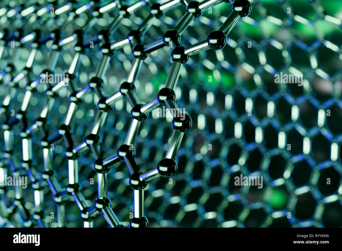 View of a graphene molecular nano technology structure on a green ...