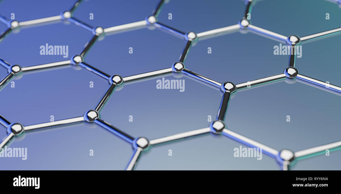 View of a Graphene molecular nano technology structure on a blue ...
