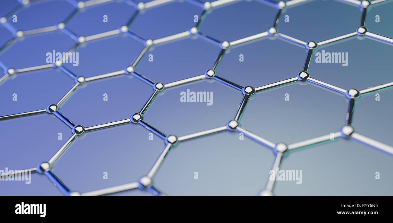 View of a Graphene molecular nano technology structure on a blue ...