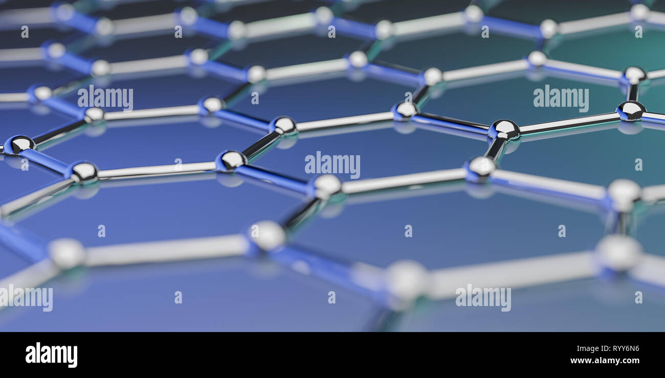 View of a Graphene molecular nano technology structure on a blue ...