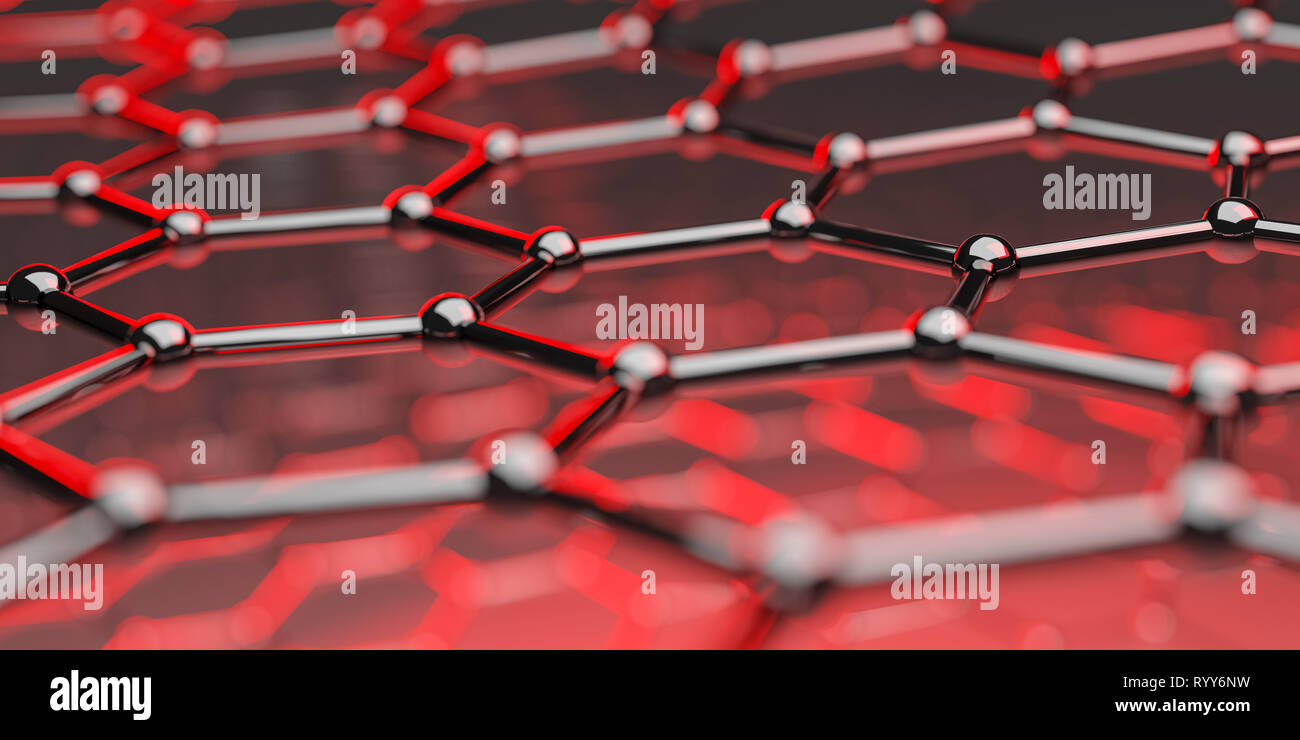 View of a graphene molecular nano technology structure on a red ...
