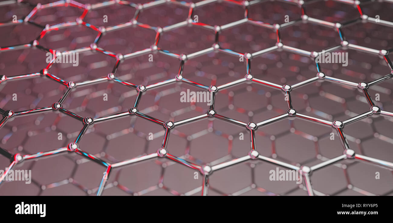 View of a graphene molecular nano technology structure on a red ...