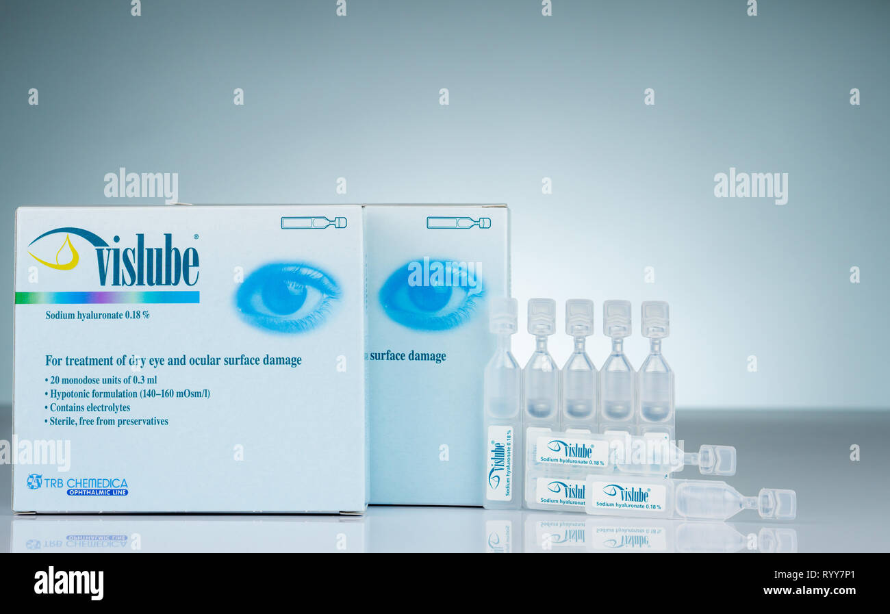 CHONBURI, THAILAND-OCTOBER 17, 2018 : Vislube. Sodium Hyaluronate 0.18% ...