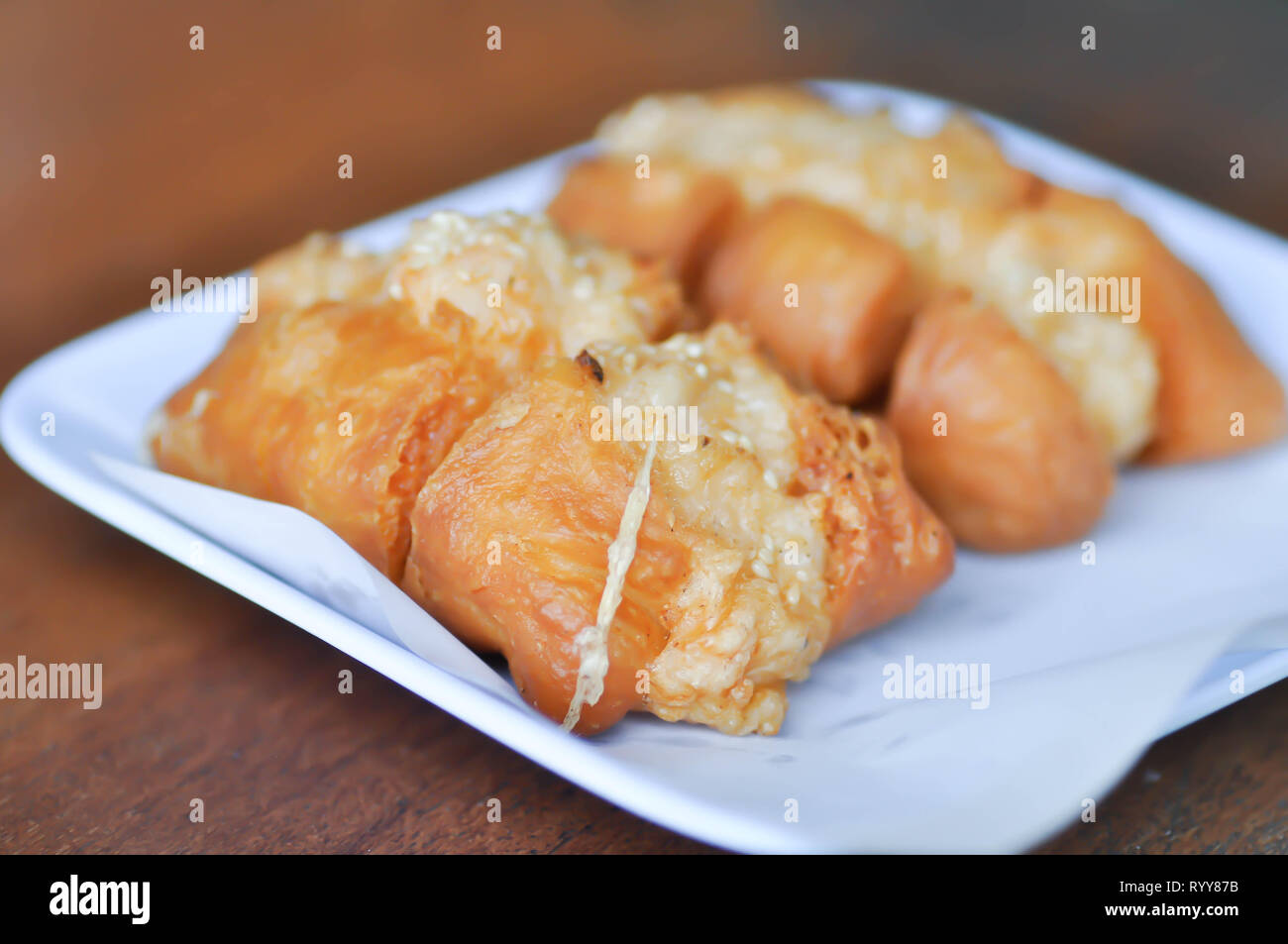 bun or deep fried bun with chop shrimp stuffed Stock Photo - Alamy