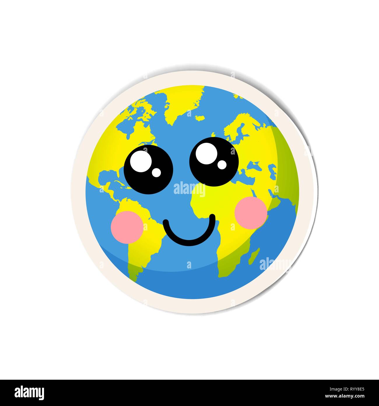Cartoon earth planet icon with cute face isolated on white Stock Vector ...