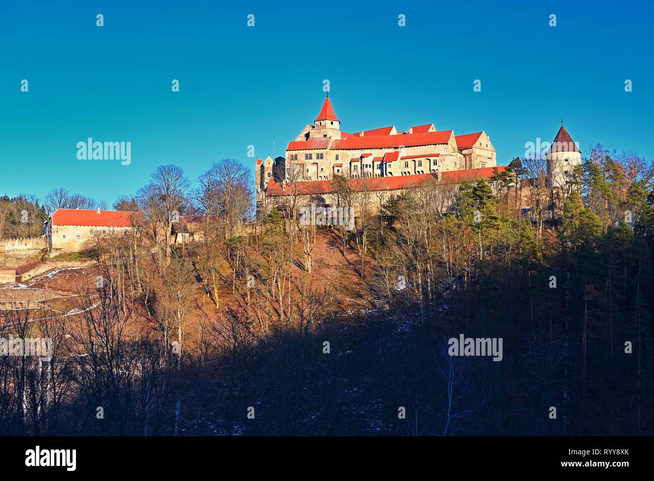 Beautiful old Czech castle Pernstejn. Gothic castle from the middle of ...