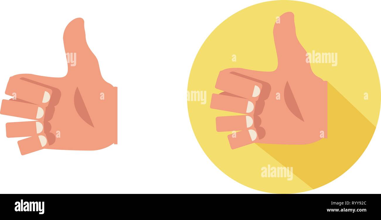 Flat real hand thumb up like sign on white background vector ...