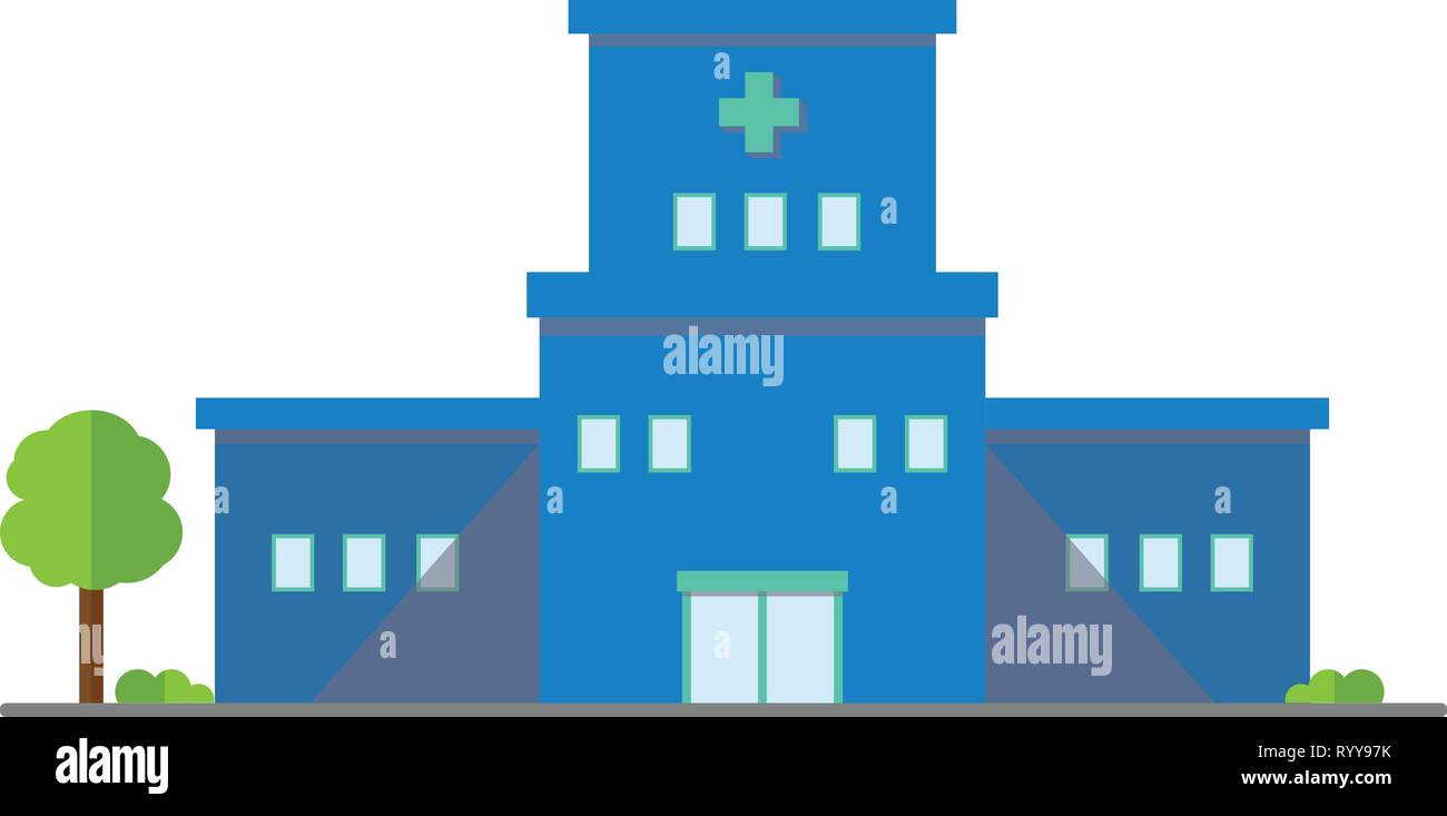Flat hospital buiding outdoor design icon.Vector illustration.Medical ...