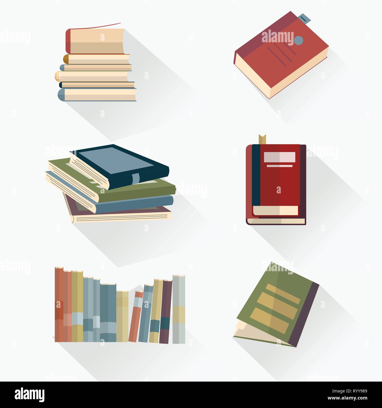 Books set in flat design style. learning symbols concept.Vector ...