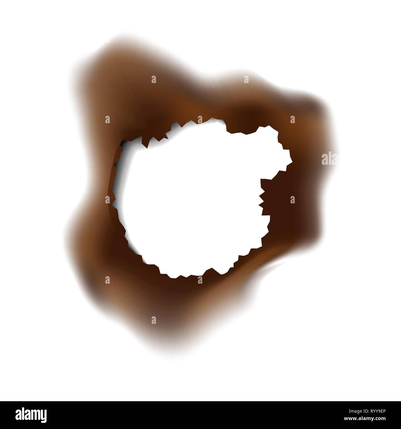 Realistic burned torn hole in paper isolated on white Stock Vector ...