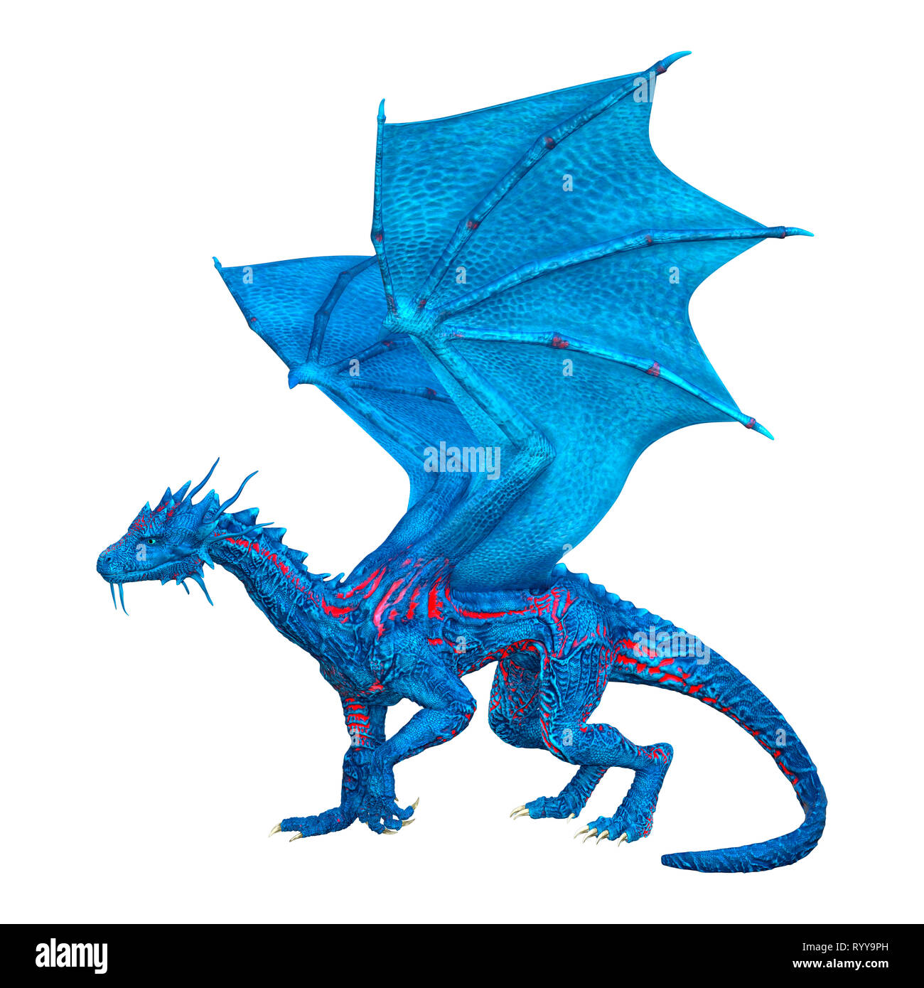 3D rendering of a blue fantasy dragon isolated on white background ...