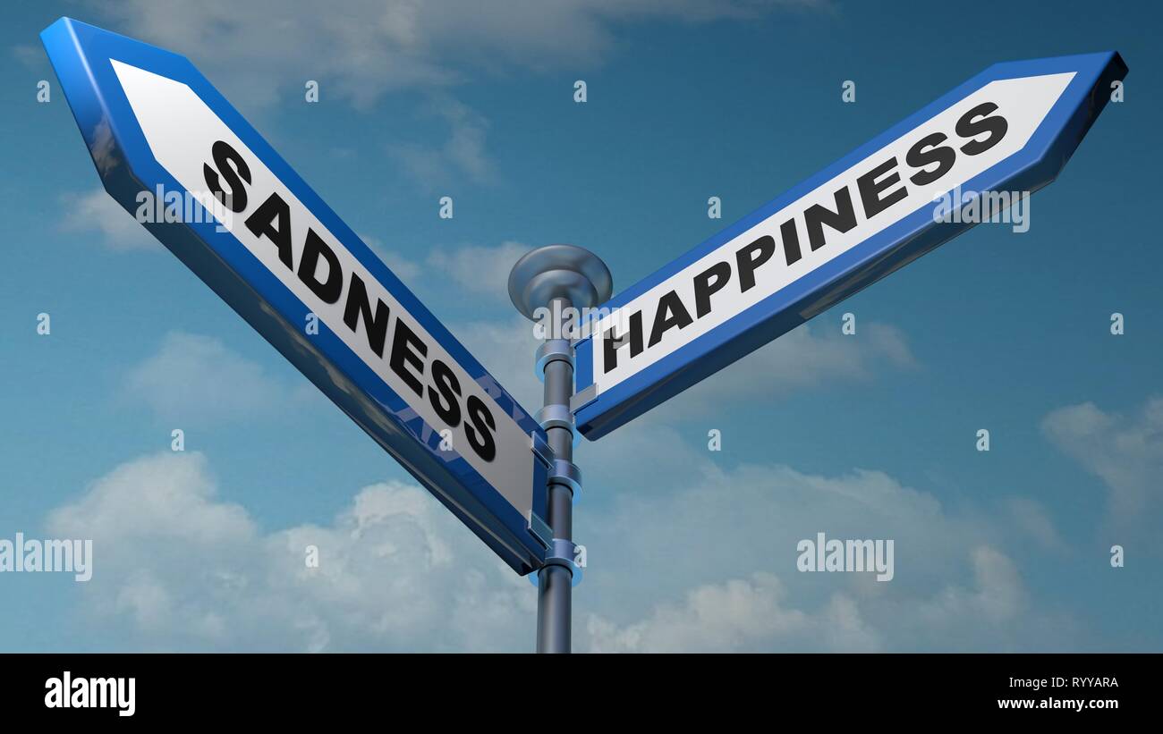 Sadness and Happiness opposite direction road signs - 3D rendering ...