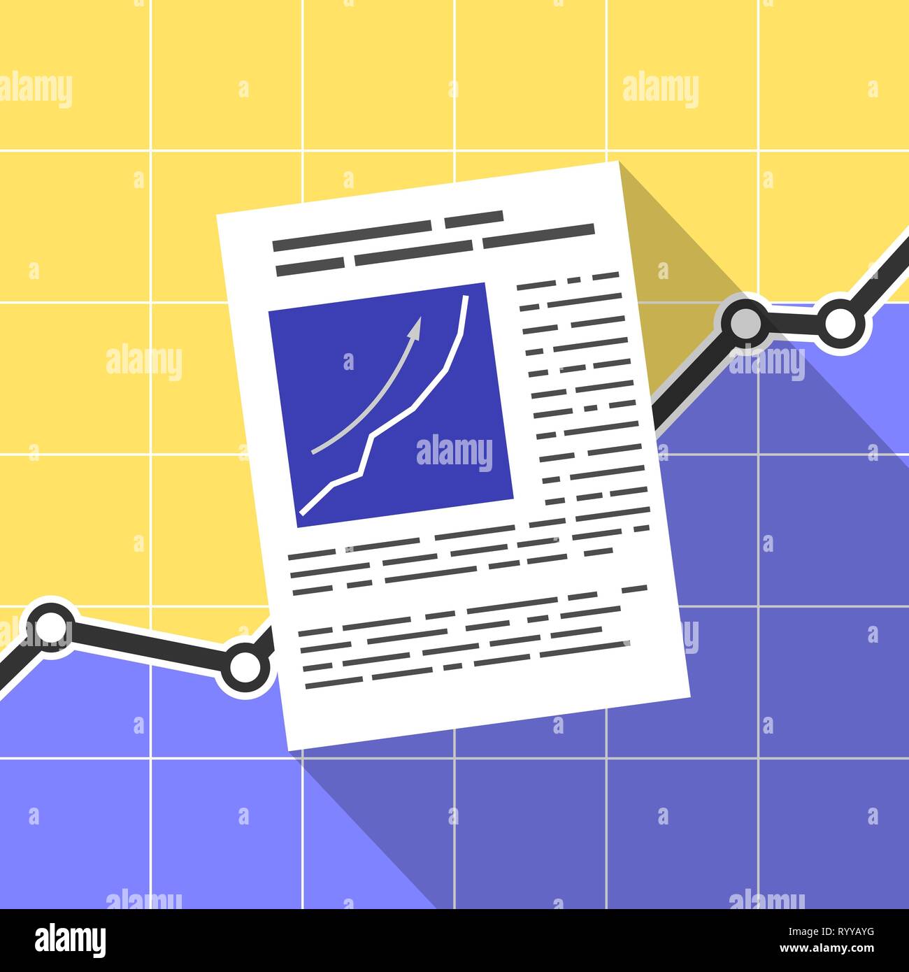 Sheet with diagram and text on the background of a large graph ...