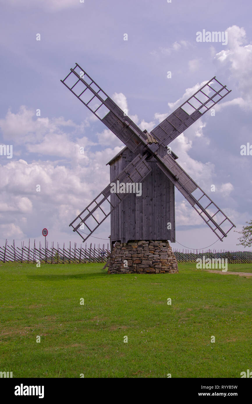 A typical trestle windmill in Angla on Saaremaa island in Western ...