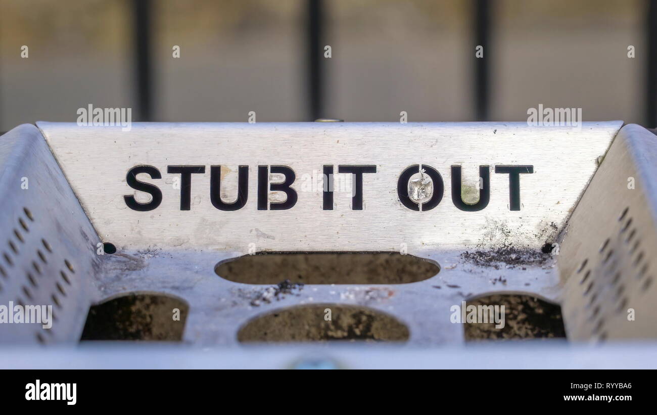 A Stub it out sign on the steel object found on the streets of Belfast ...