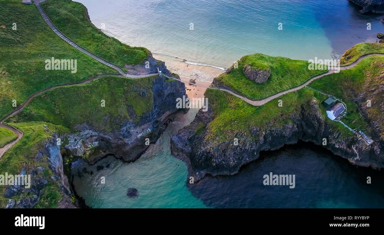 The rope bridge connecting the two cliffs in Northern Ireland it is ...