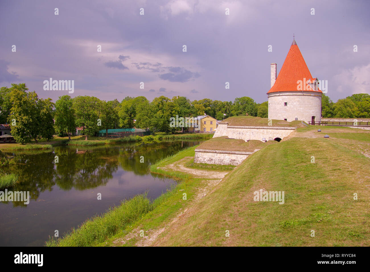 Red-roofed watch tower and fortifications of the Kuressaare episcopal ...