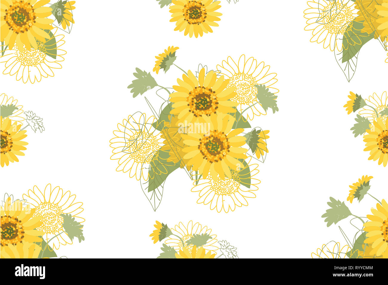 Yellow Sunflowers. Illustration of decorative floral design for wedding ...