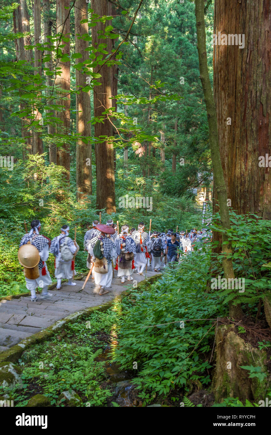 Hundreds of Yamabushi mountain pilgrims and priests arriving to the ...