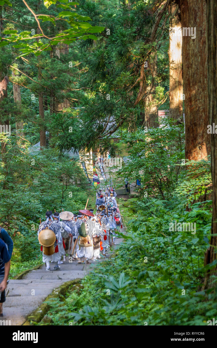 Hundreds of Yamabushi mountain pilgrims and priests arriving to the ...