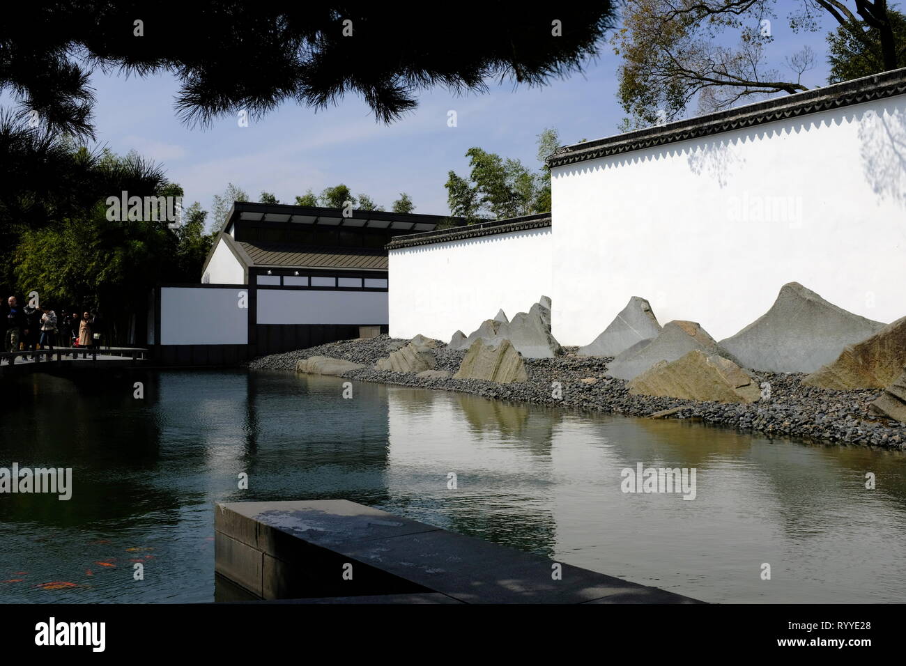 Rockery by the reflecting pool in the garden of Suzhou Museum designed ...