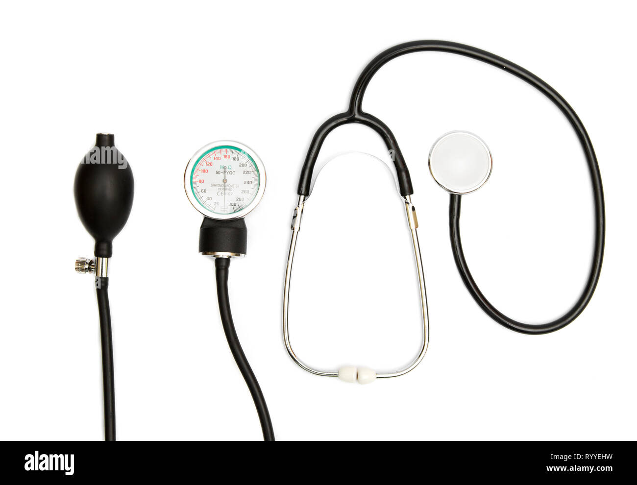 Medical Concept with stethoscope, blood pressure gauge isolated on ...