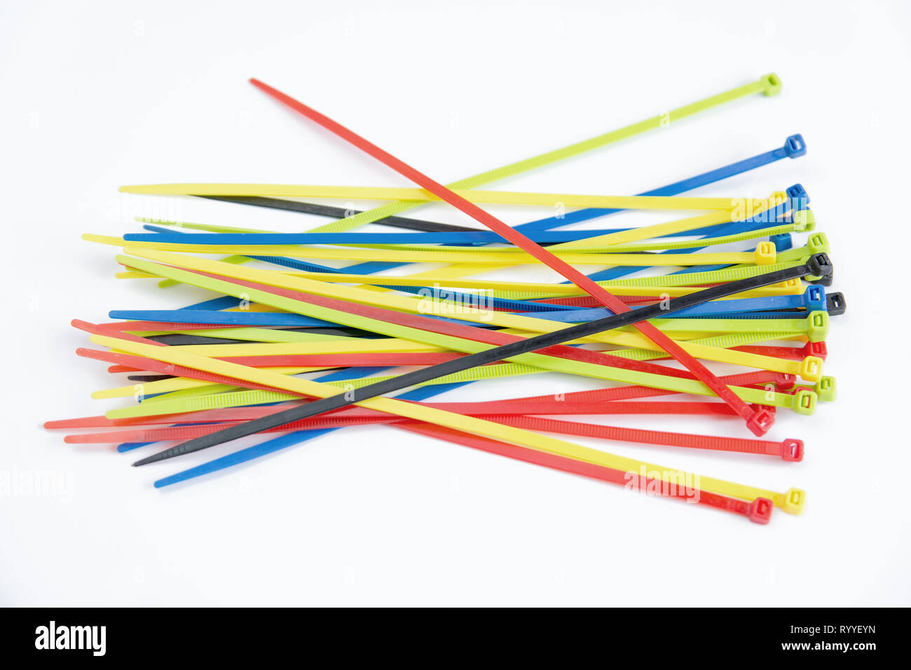 Colorful cable ties isolated on white, Nylon Cable Ties Stock Photo - Alamy